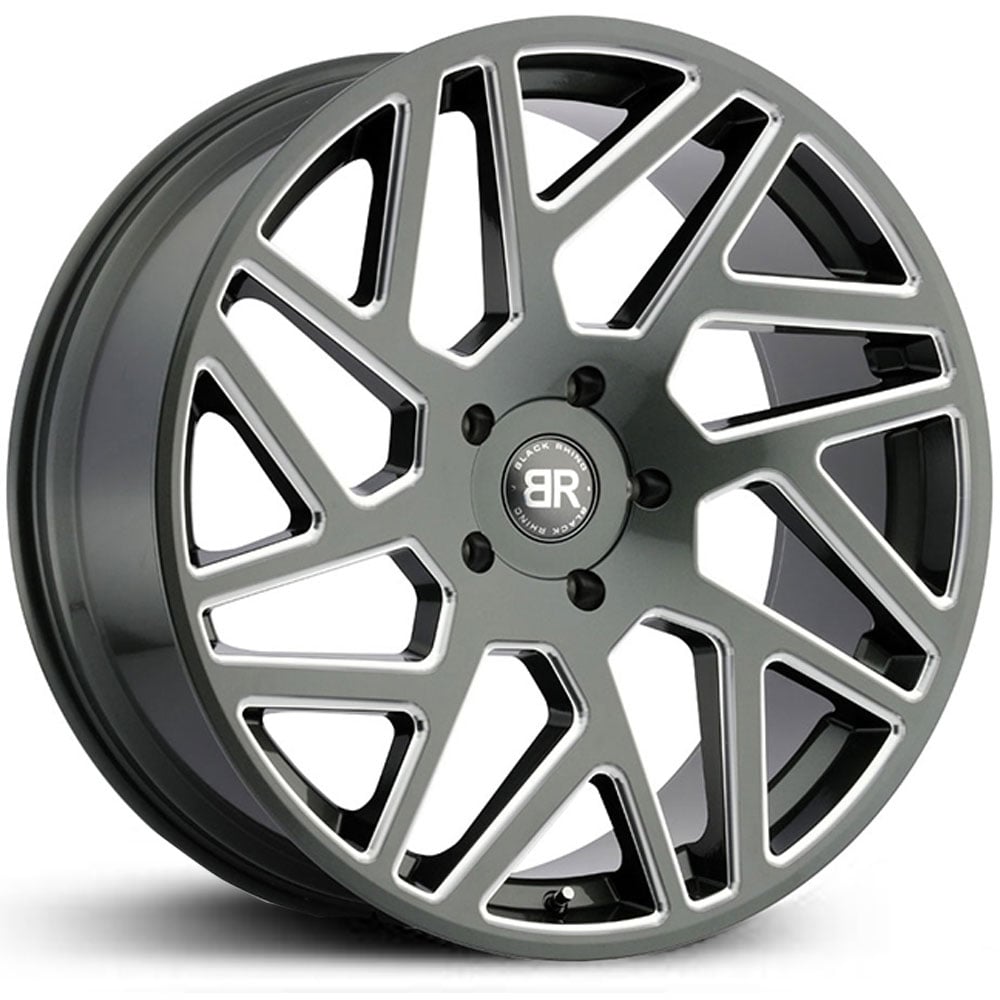24x10 Black Rhino Cyclone Gloss Titanium Milled Spokes HPO Wheels and Rims
